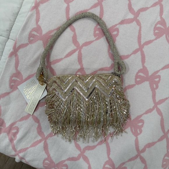 Bags | Elegant Gold Beaded Fringe Bag Trendy Made In India Viral Purse ...